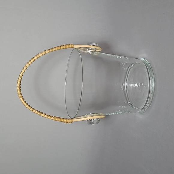 Glass Ic Bucket | Dining | Vintage Clear Glass Ice Bucket With A Bamboo ...